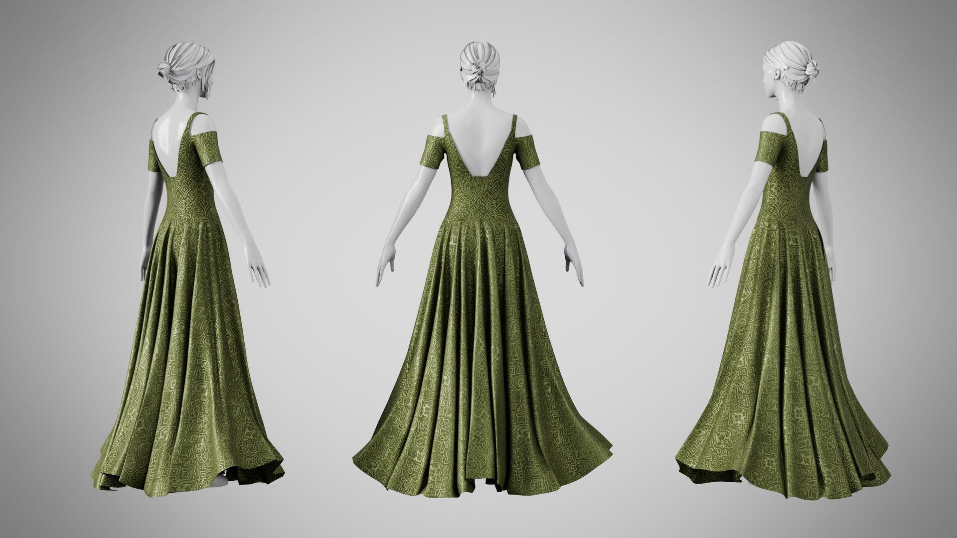 Dress 38 Olive Green Velvet With Design Model - TurboSquid 2520789