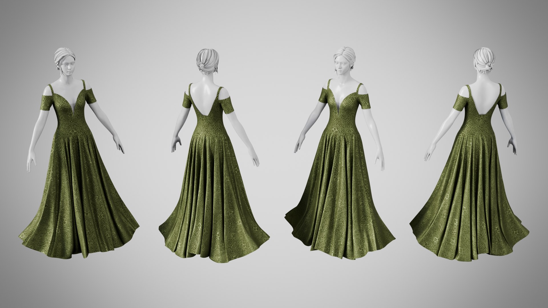 Dress 38 Olive Green Velvet With Design Model - TurboSquid 2520789