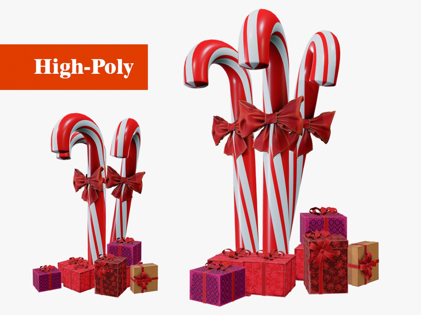 3D Christmas Candy Cane With Gifts High-poly - TurboSquid 2337603