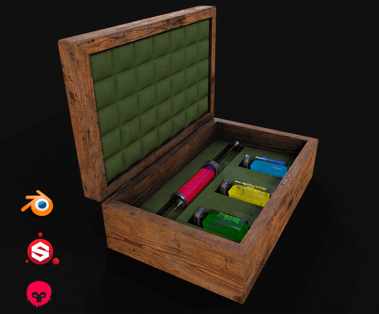 Stylized Box With Covid-19 Virus And Vaccines Model - TurboSquid 1813429