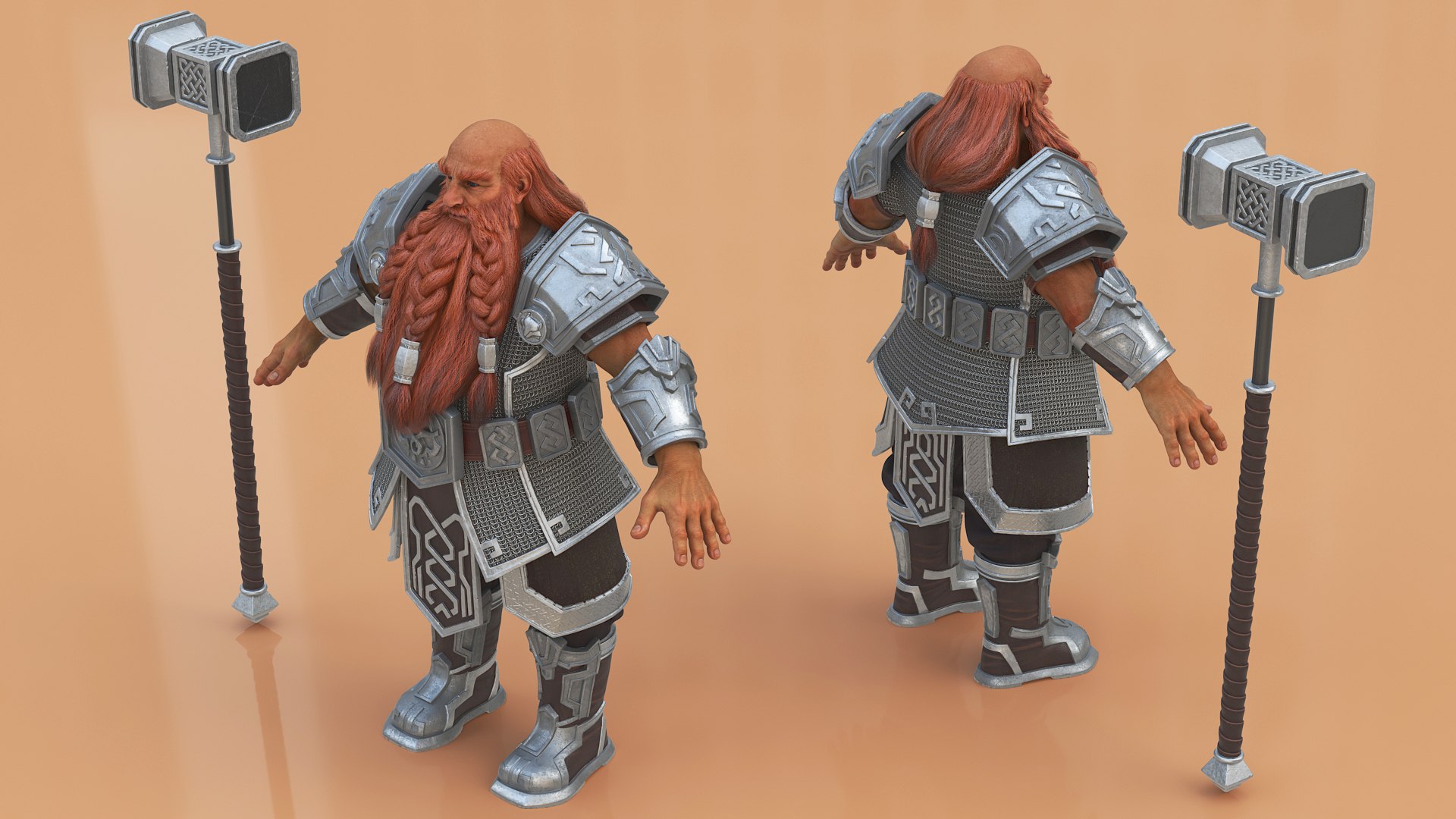 3D Dwarf Fighter In Chainmail With Hammer Rigged Model - TurboSquid 2387137