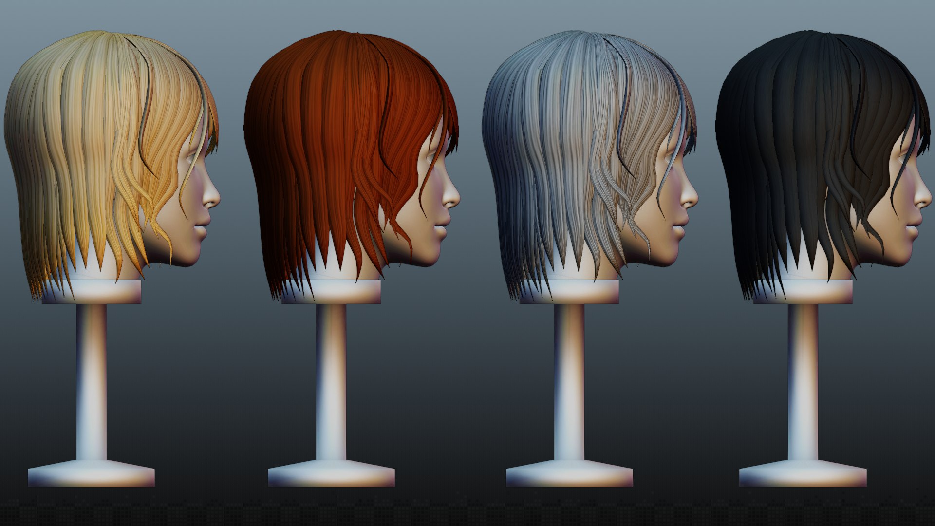 3D Model Female Hair Low Poly 4 Colors - TurboSquid 2143144