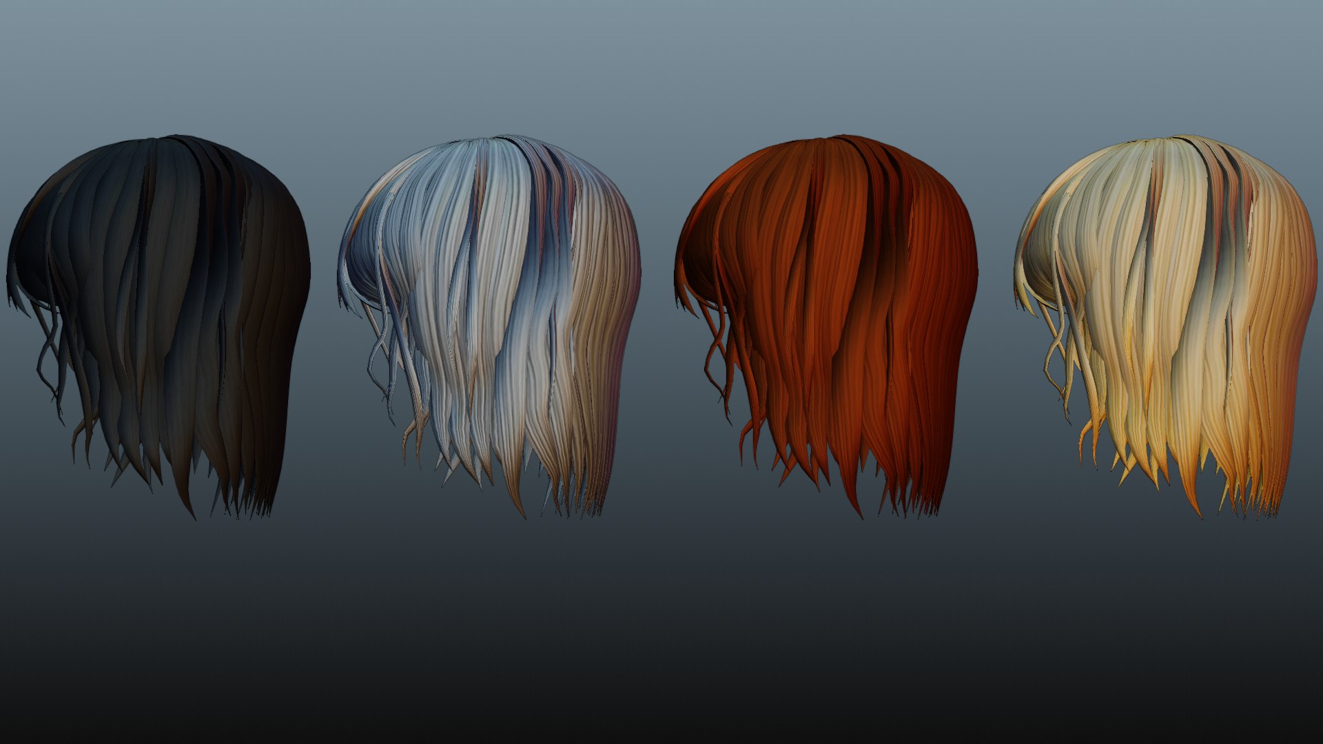 3D Model Female Hair Low Poly 4 Colors - TurboSquid 2143144