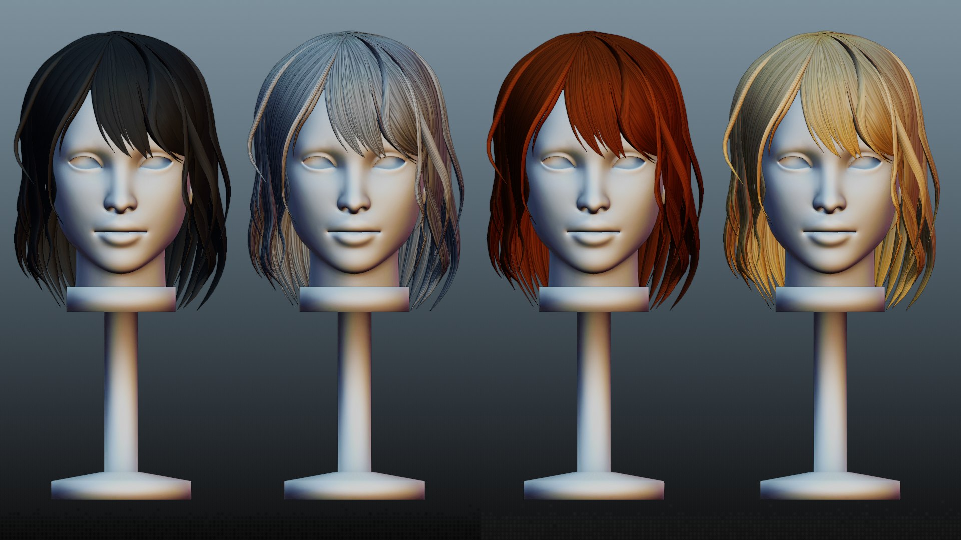 3D Model Female Hair Low Poly 4 Colors - TurboSquid 2143144