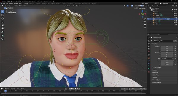 modelo 3d Modelo 3D de chica estudiante de talla grande con uniforme ...