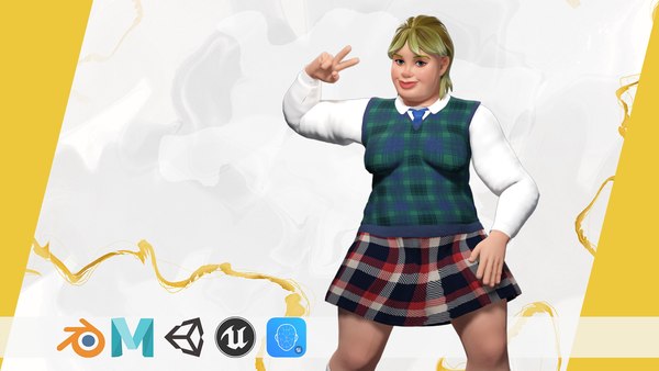 modelo 3d Modelo 3D de chica estudiante de talla grande con uniforme ...