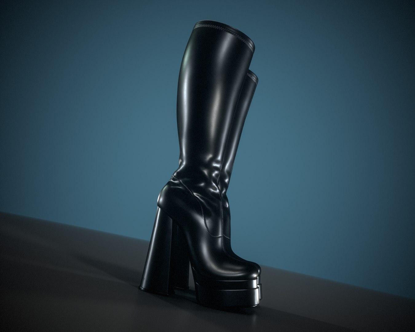 3D Model Double Platform Knee High Boots - TurboSquid 2139348