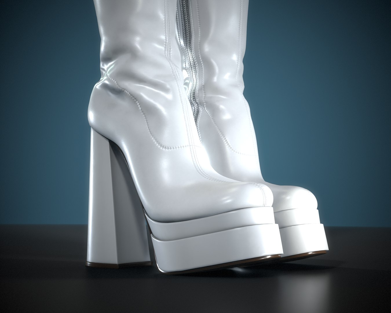 3D Model Double Platform Knee High Boots - TurboSquid 2139348