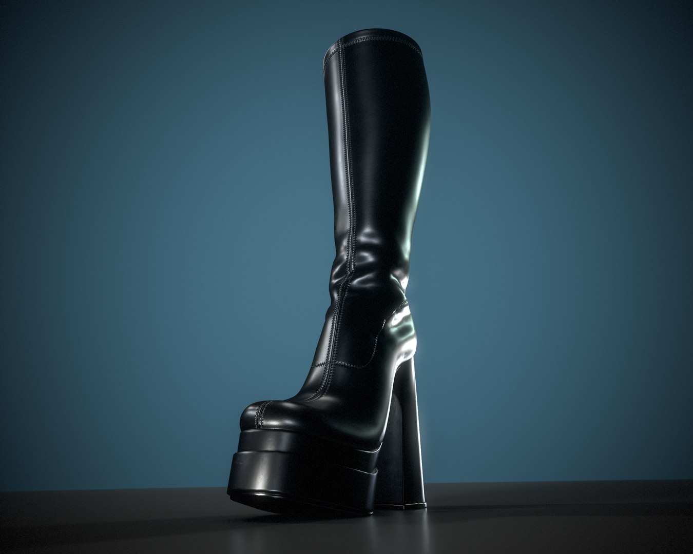 3D Model Double Platform Knee High Boots - TurboSquid 2139348