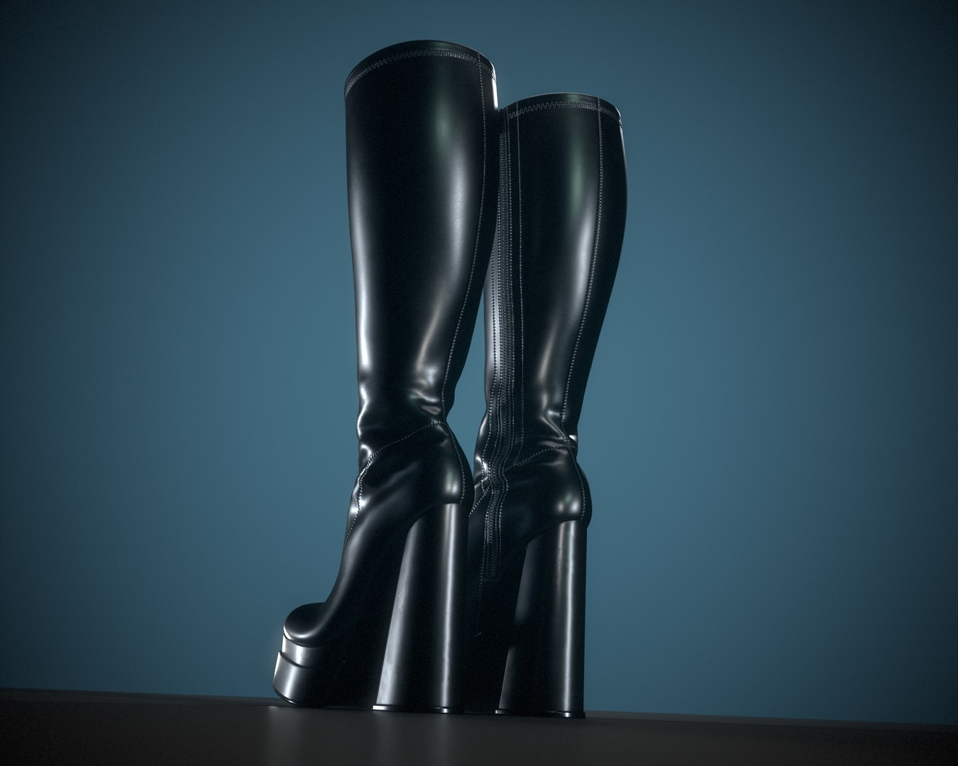 3D Model Double Platform Knee High Boots - TurboSquid 2139348