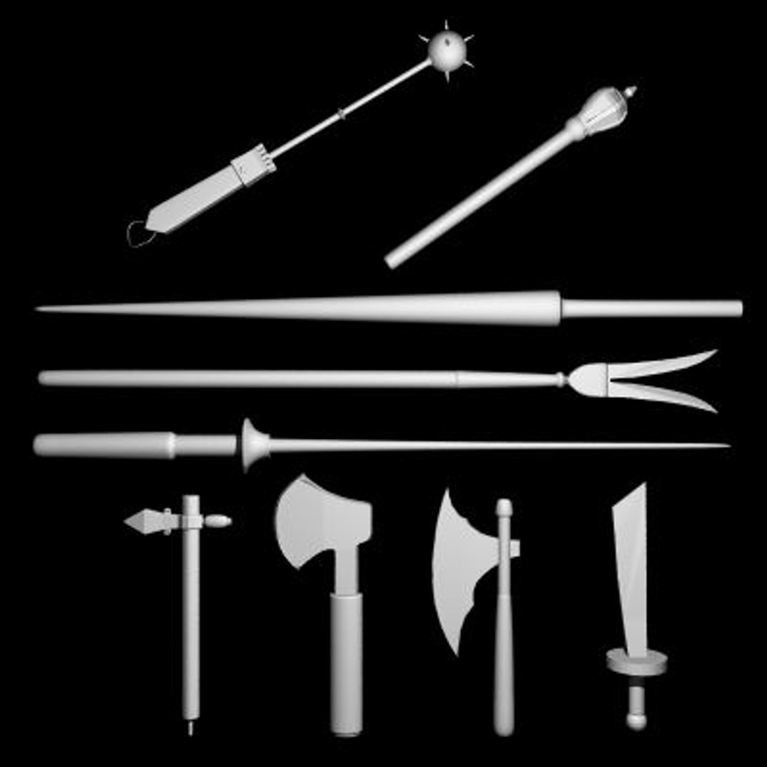 3d model set medieval hatchets lances