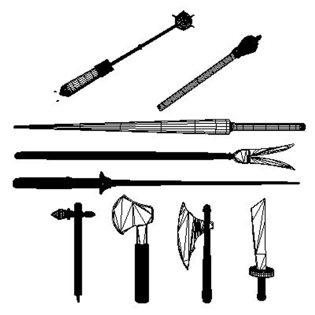 3d model set medieval hatchets lances