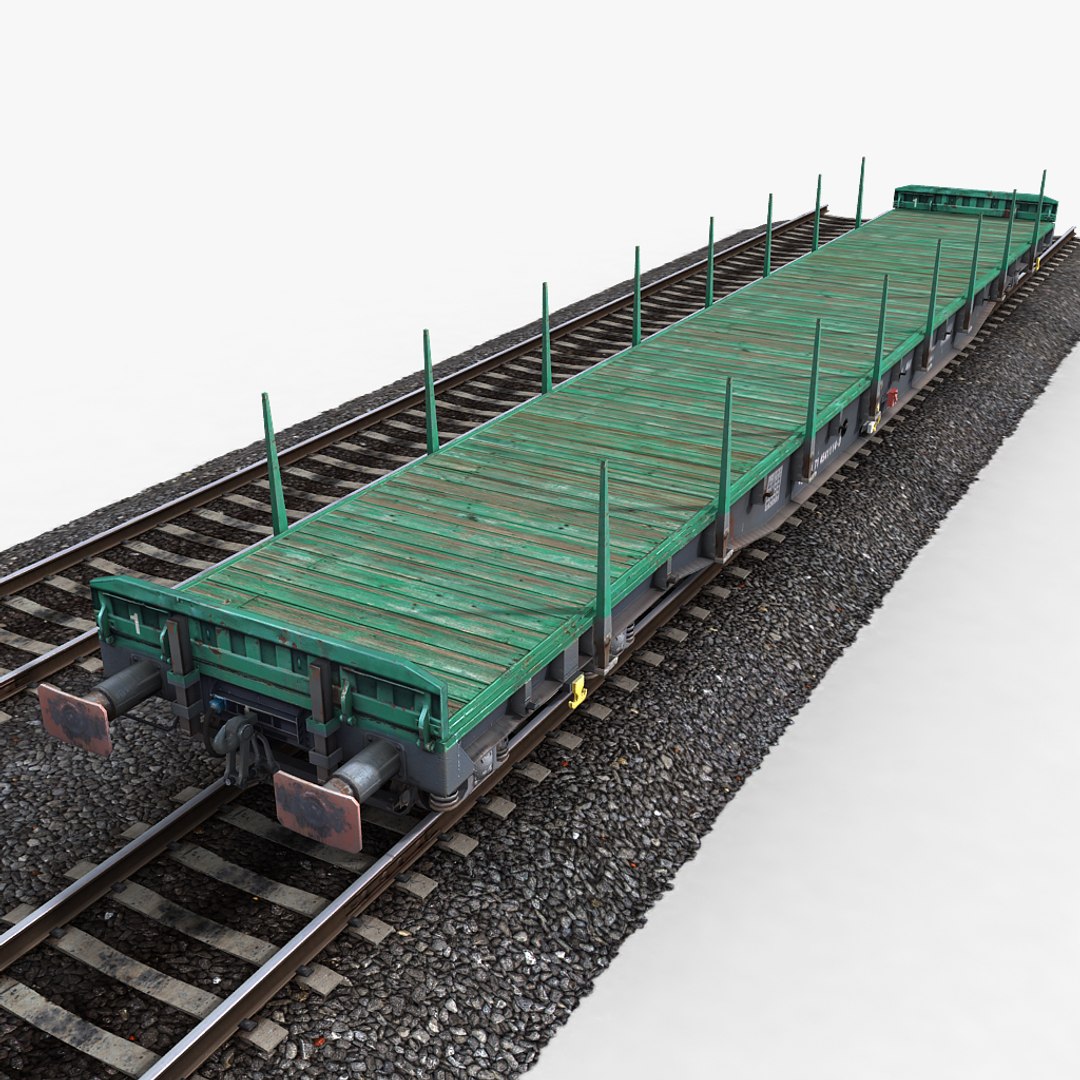 3d flat wagon railway tracks