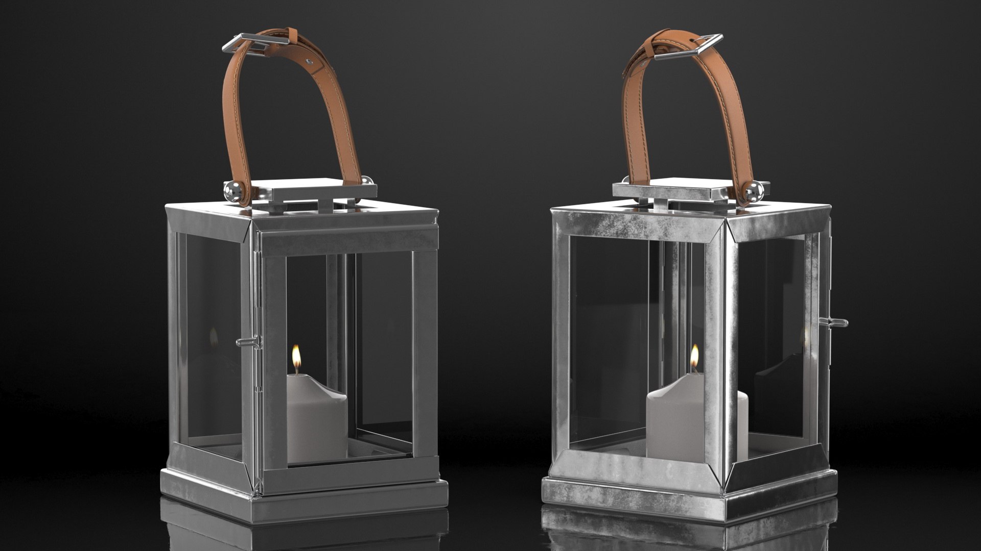 Square Glass And Metal Lantern With Candle 3D Model - TurboSquid 1812148