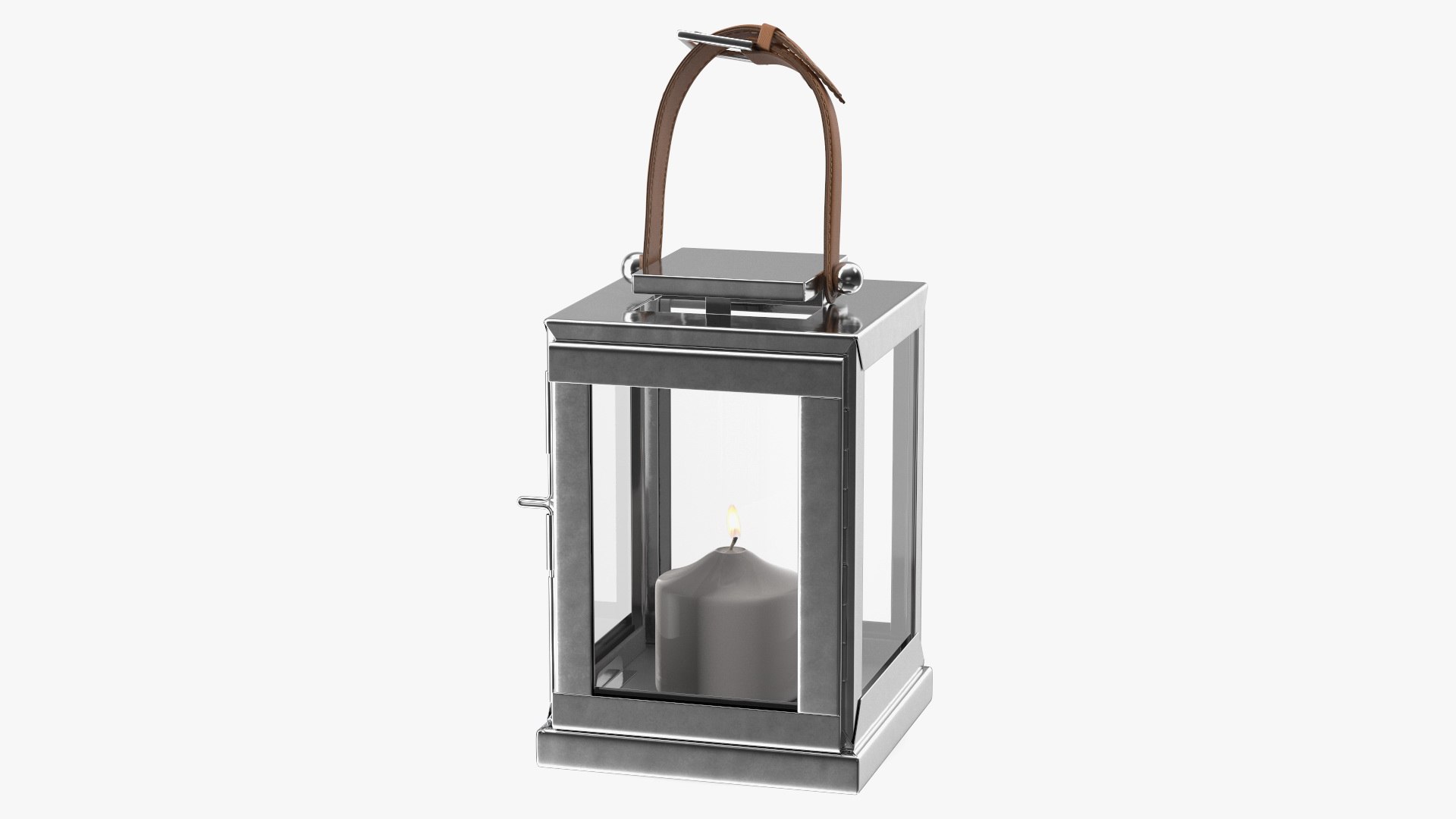 Square Glass and Metal Lantern with Candle 3D model - TurboSquid 1812148