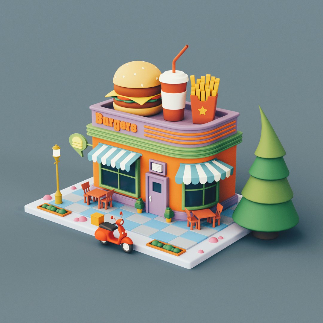 High Poly Burger Shop 01 Model - TurboSquid 2027008