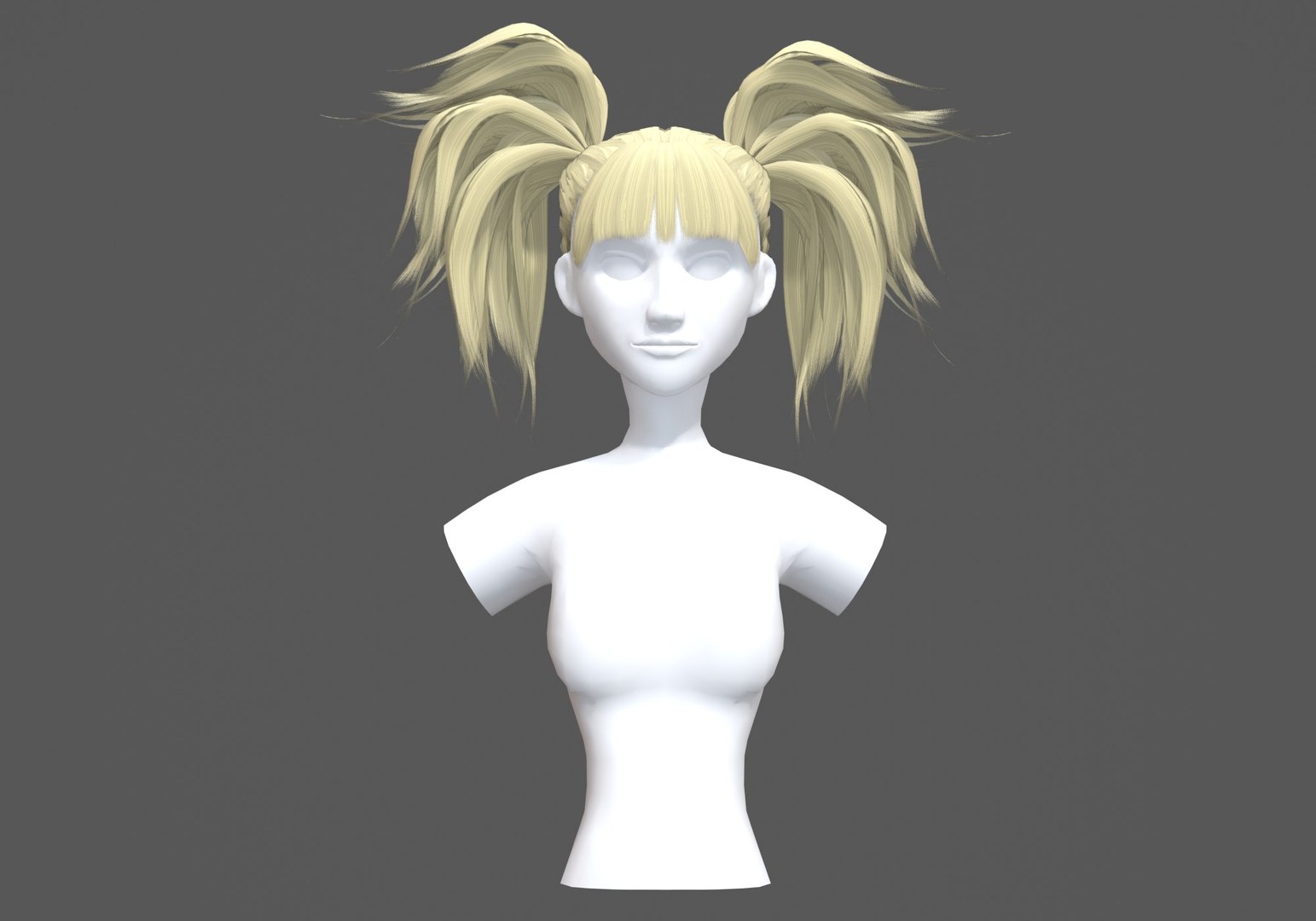 3D Model Cute Pigtails Hairstyle - TurboSquid 1936339