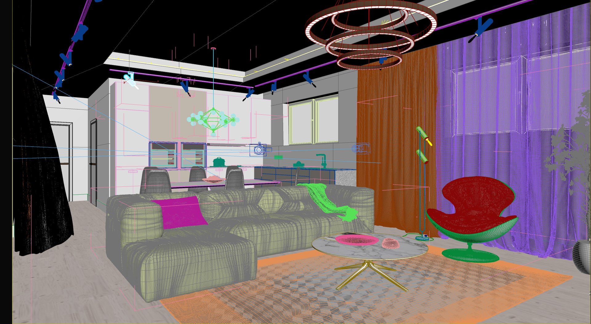 Contemporary Studio Living Room Interior Design 3D - TurboSquid 1820729