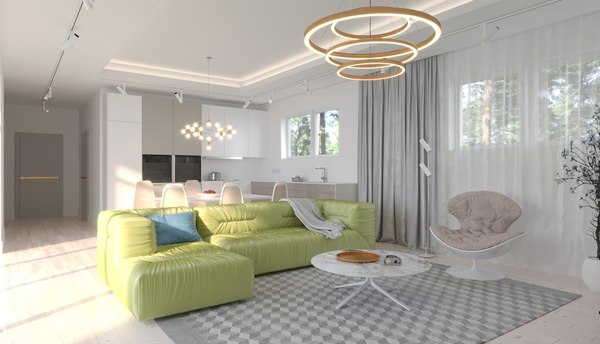 Contemporary studio living room interior design 3D - TurboSquid 1820729