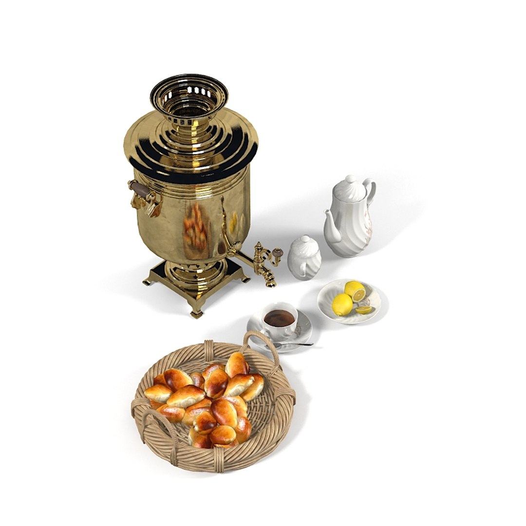 Russian Samovar Tea Set 3d Model