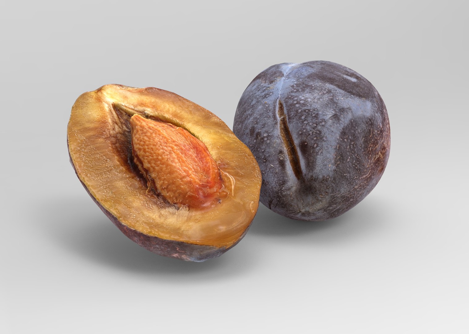3D A Plum And Half A Pitted Plum Model - TurboSquid 1986309
