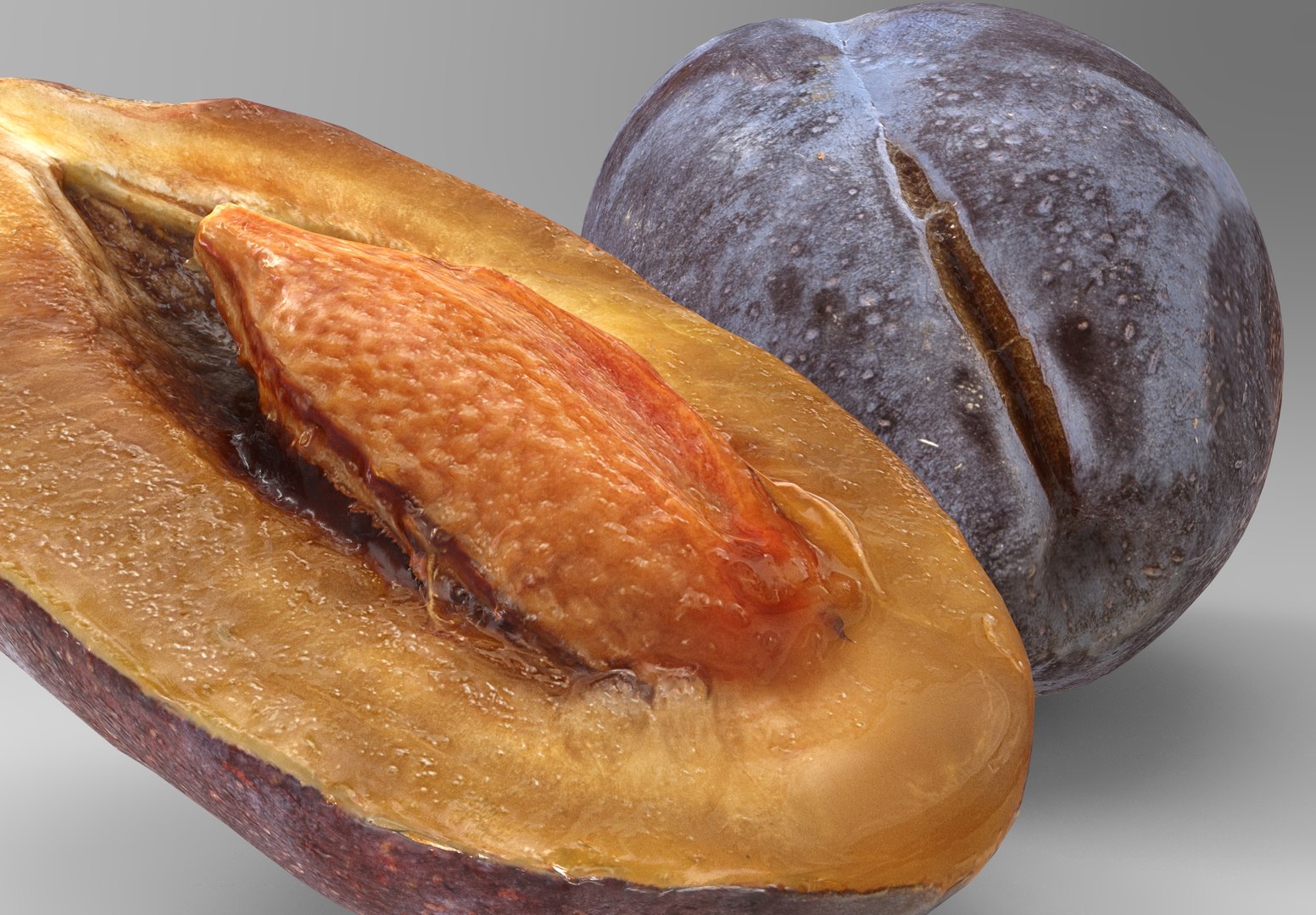 3D A Plum And Half A Pitted Plum Model - TurboSquid 1986309