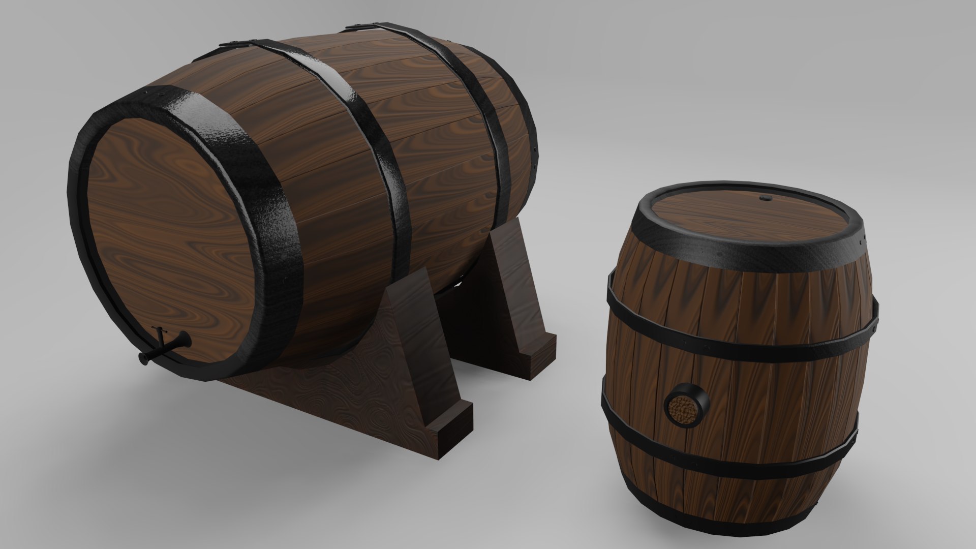 3D Model Low Poly Wooden Barrels - TurboSquid 2223218