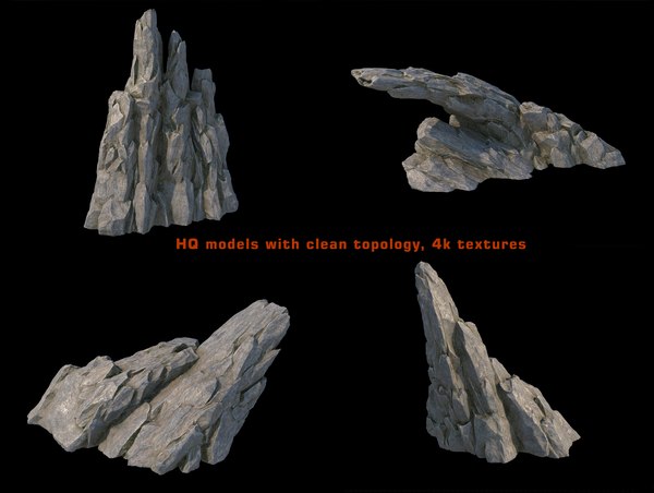 3d model pack flying rocks stones