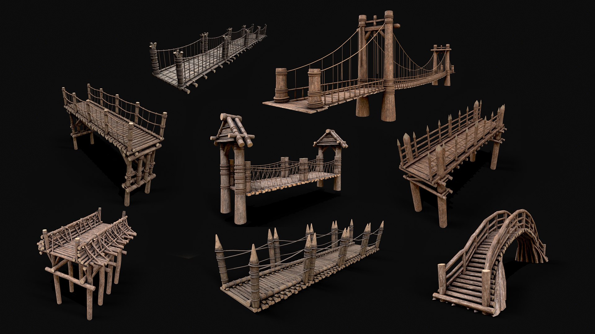 3D Model Wooden Bridge Collection - TurboSquid 2358086