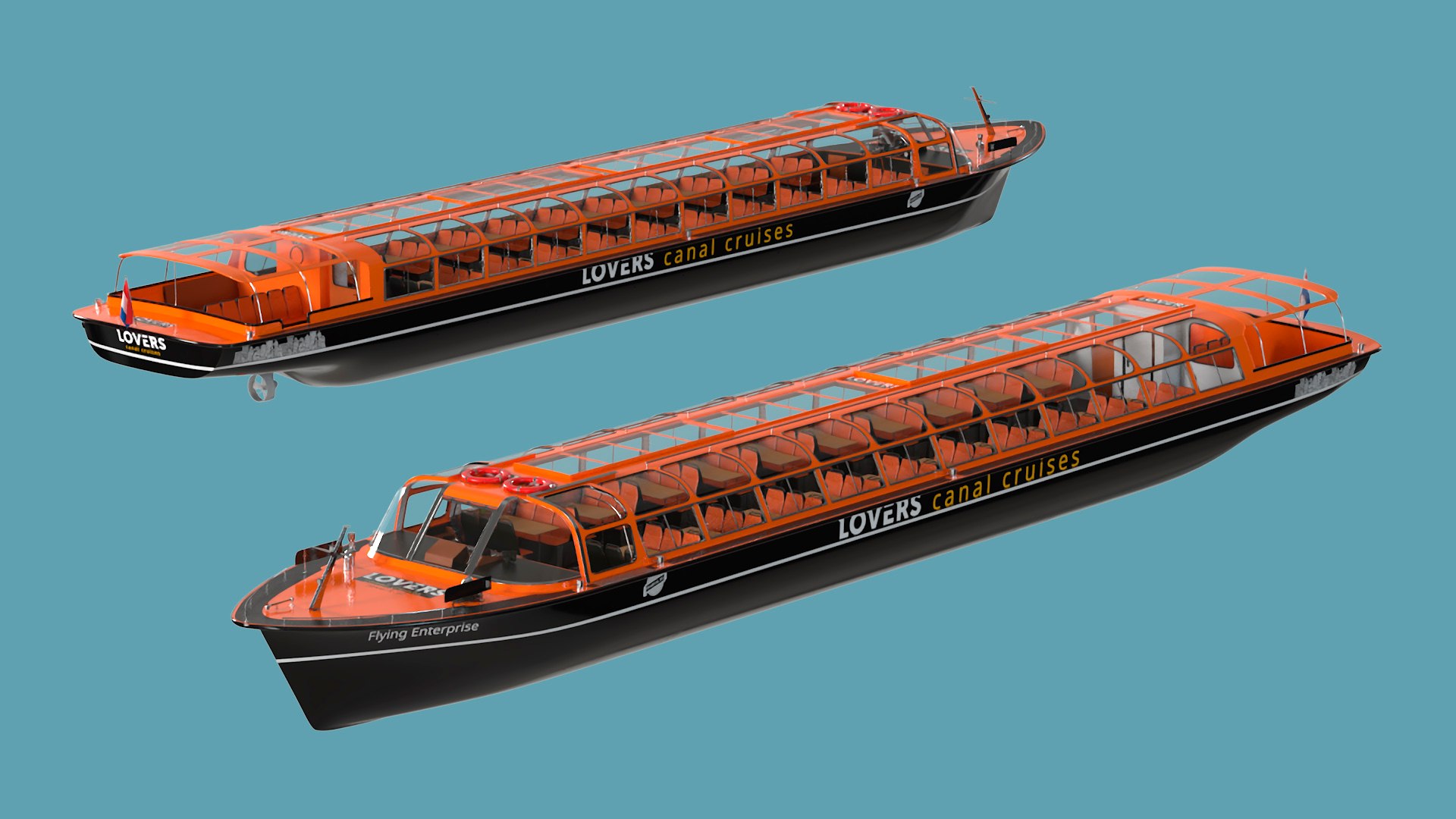 3D Amsterdam Canal Orange Cruise Boat Model - TurboSquid 2264168