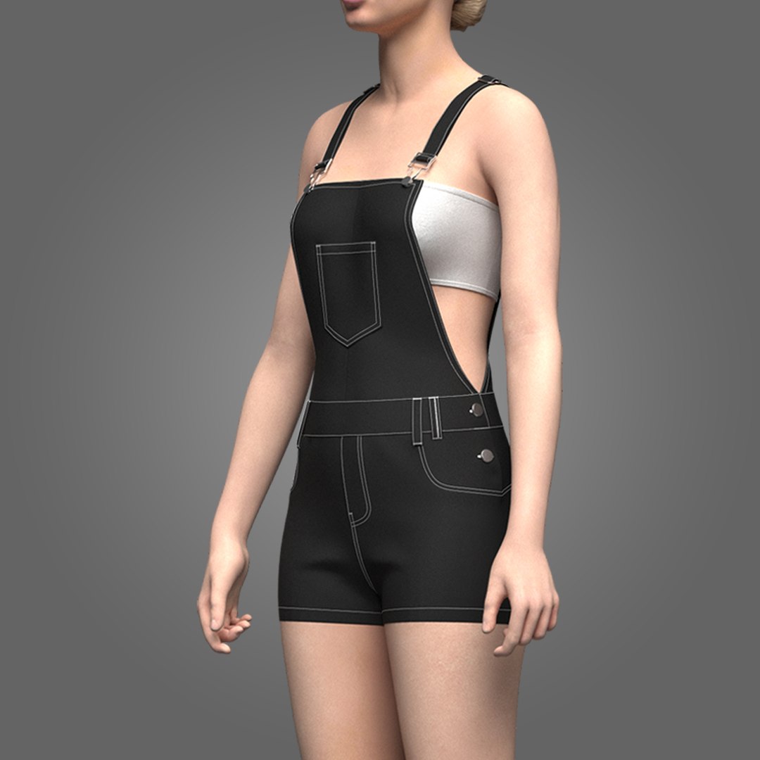 3D Womens Overalls Shorts Denim Romper Model - TurboSquid 2249958