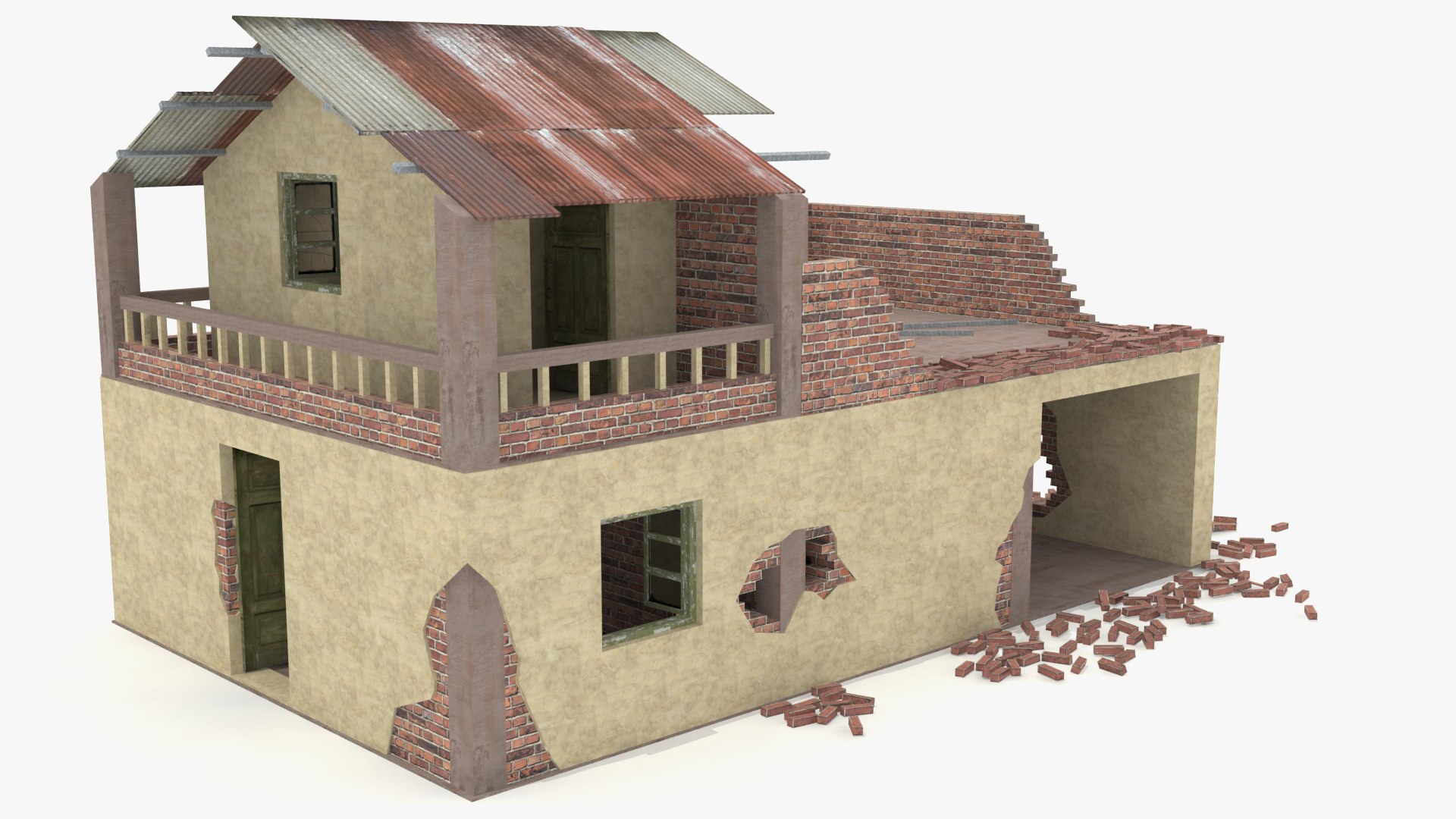 3d model destroyed house