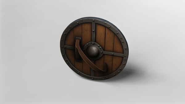 modèle 3D de Bouclier rond médiéval en bois avec renforts métalliques ...