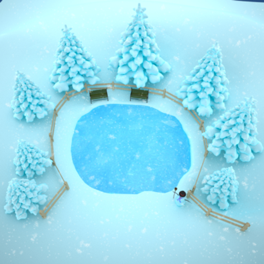 3d winter pond scene snow model