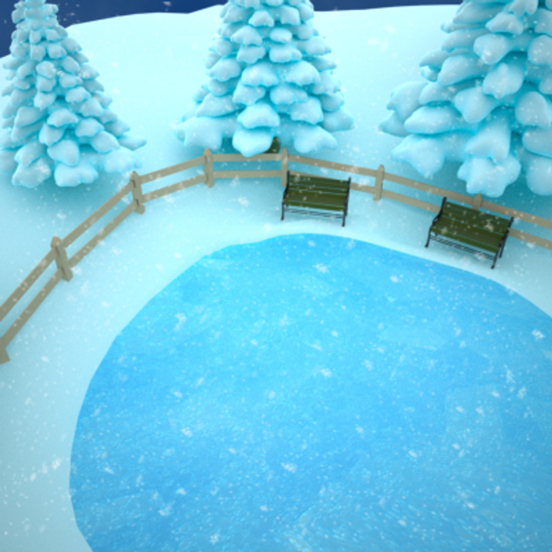 3d winter pond scene snow model