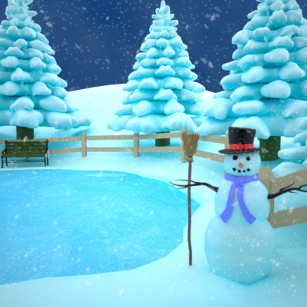 3d Winter Pond Scene Snow Model
