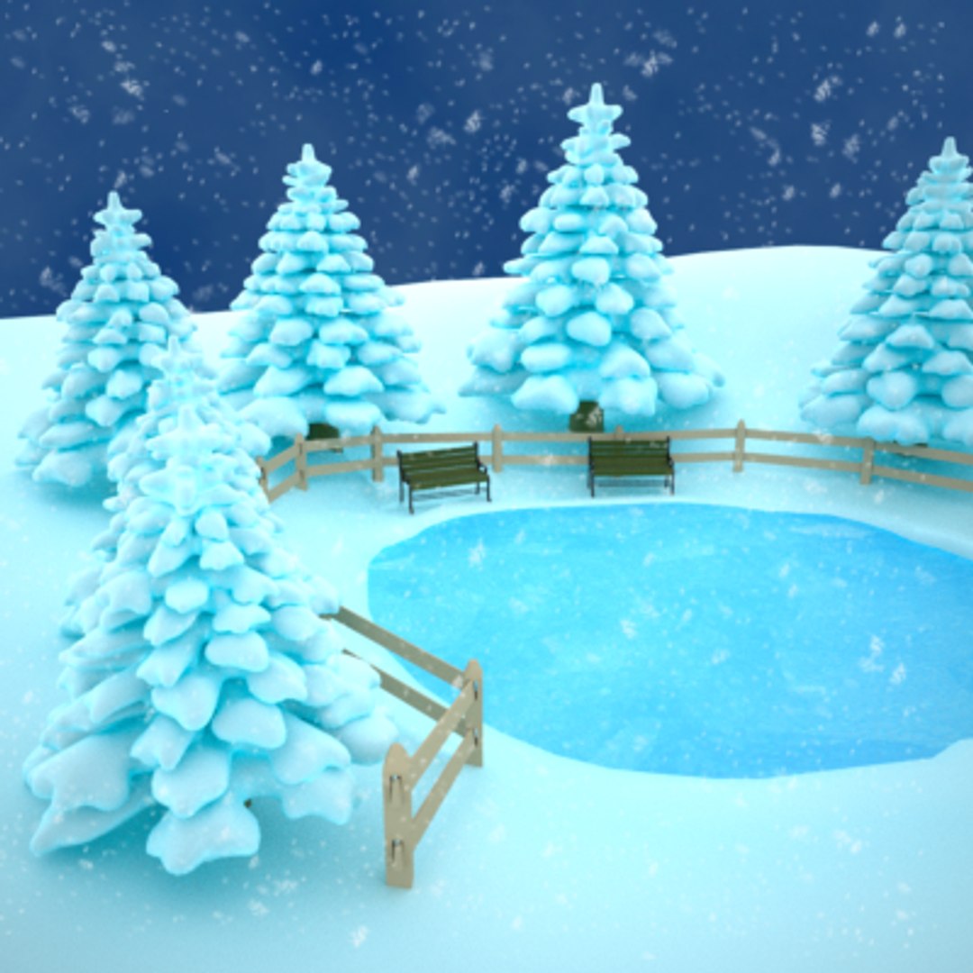 3d Winter Pond Scene Snow Model