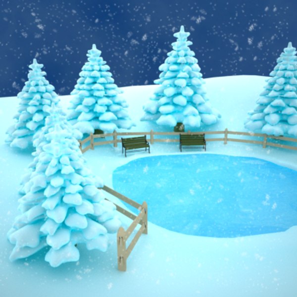 3d winter pond scene snow model