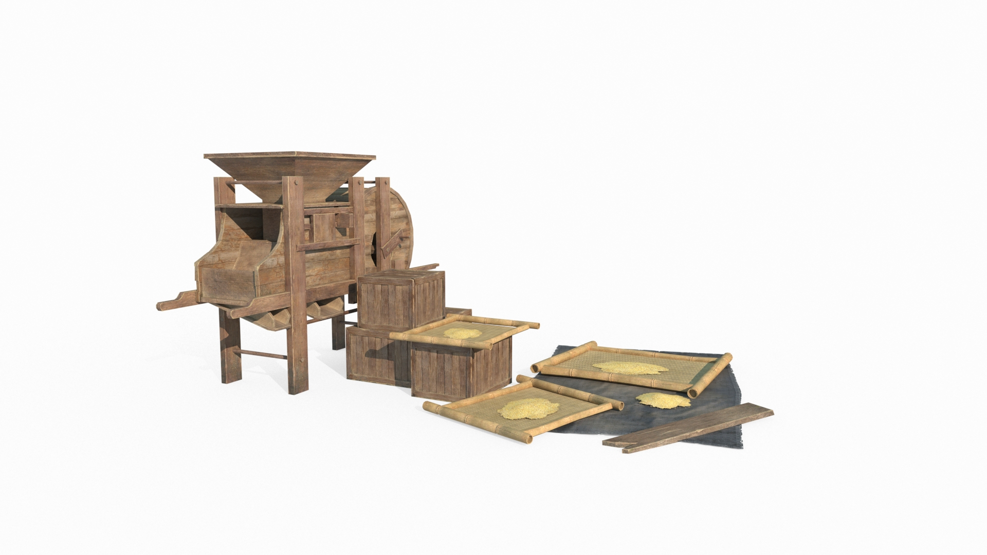 Ancient Asian agricultural tools and rice harvesters 3D - TurboSquid ...