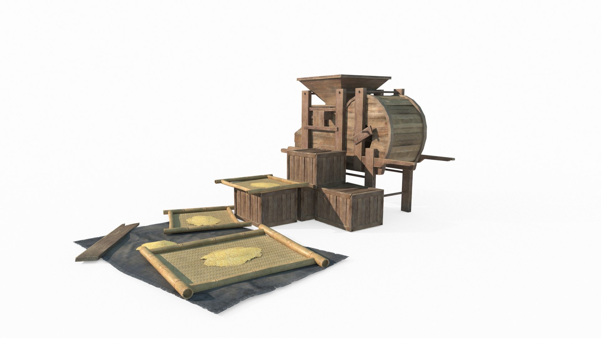 Ancient Asian agricultural tools and rice harvesters 3D - TurboSquid ...