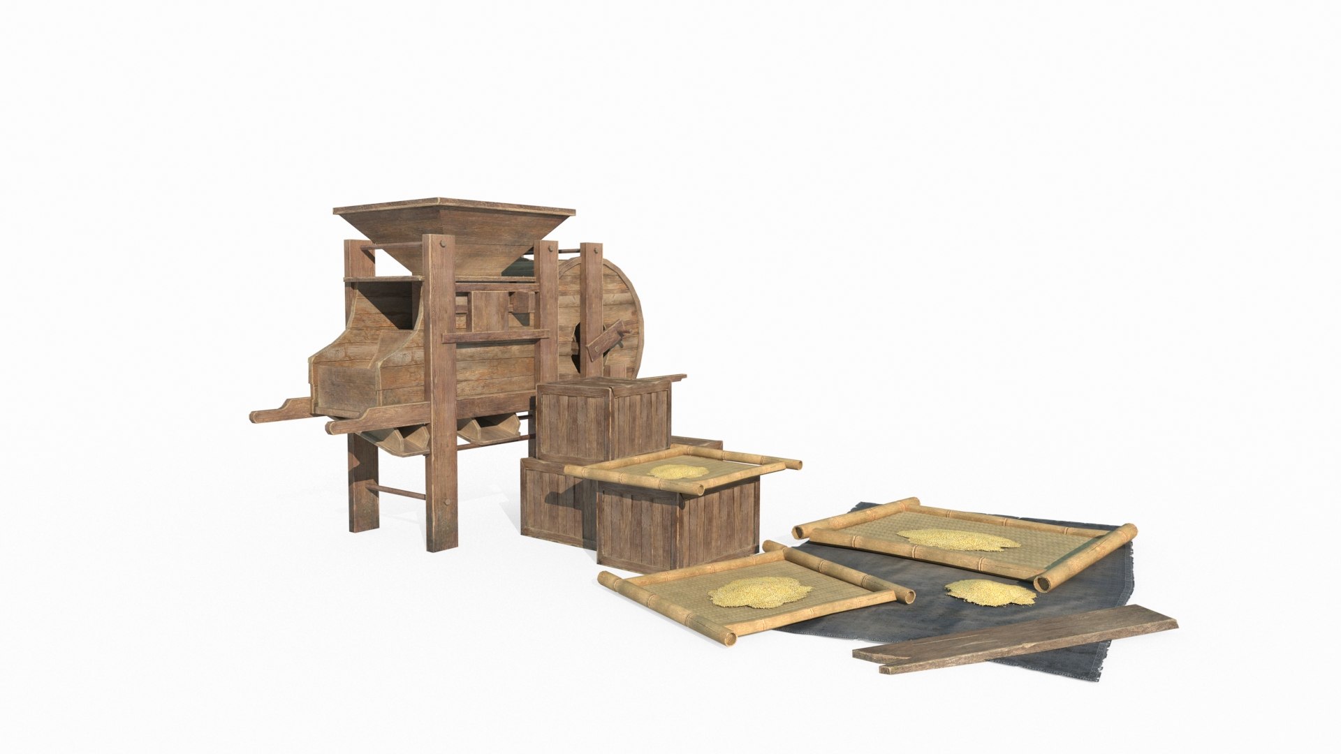 Ancient Asian agricultural tools and rice harvesters 3D - TurboSquid ...