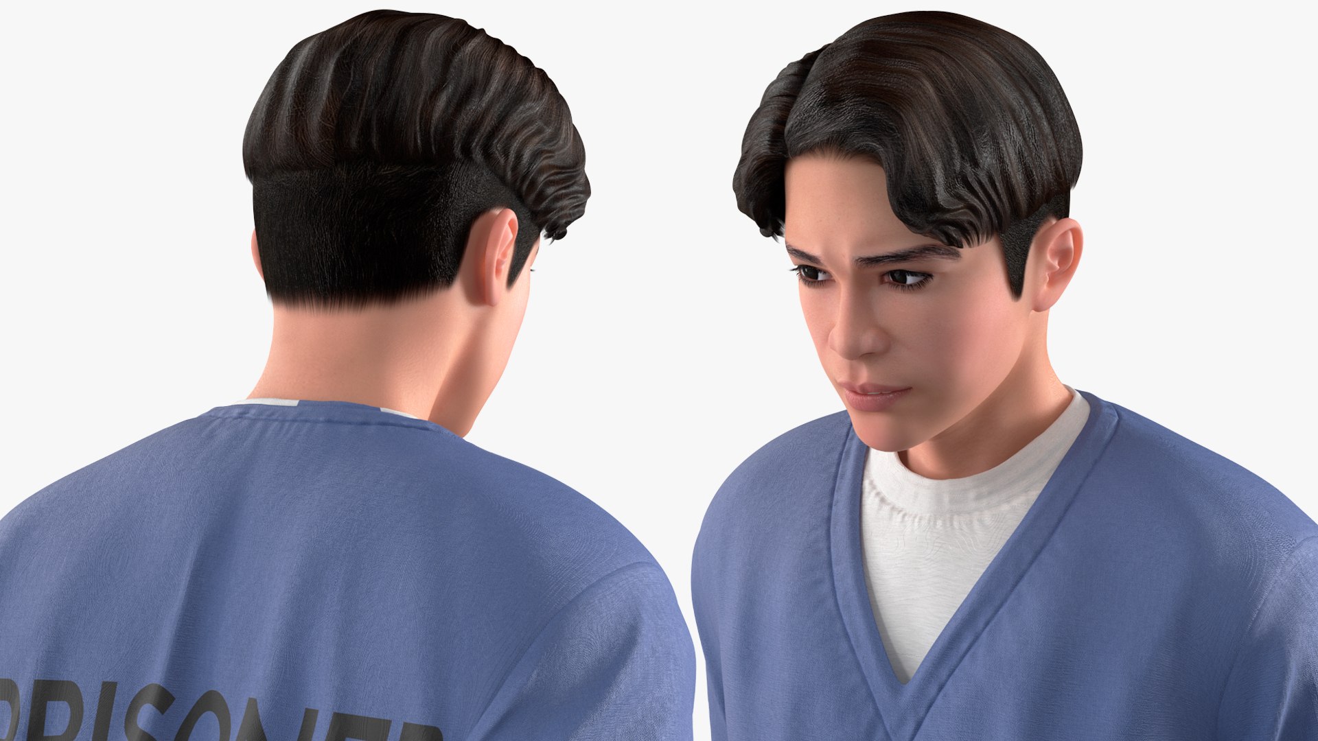 Asian Prisoner Blue Uniform In Handcuffs 3D Model - TurboSquid 2363211