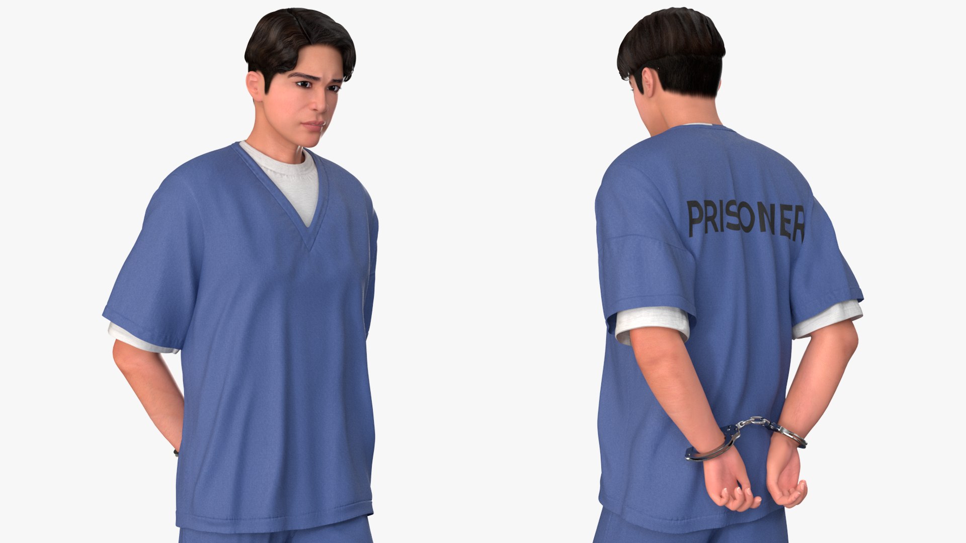 Asian Prisoner Blue Uniform In Handcuffs 3D Model - TurboSquid 2363211