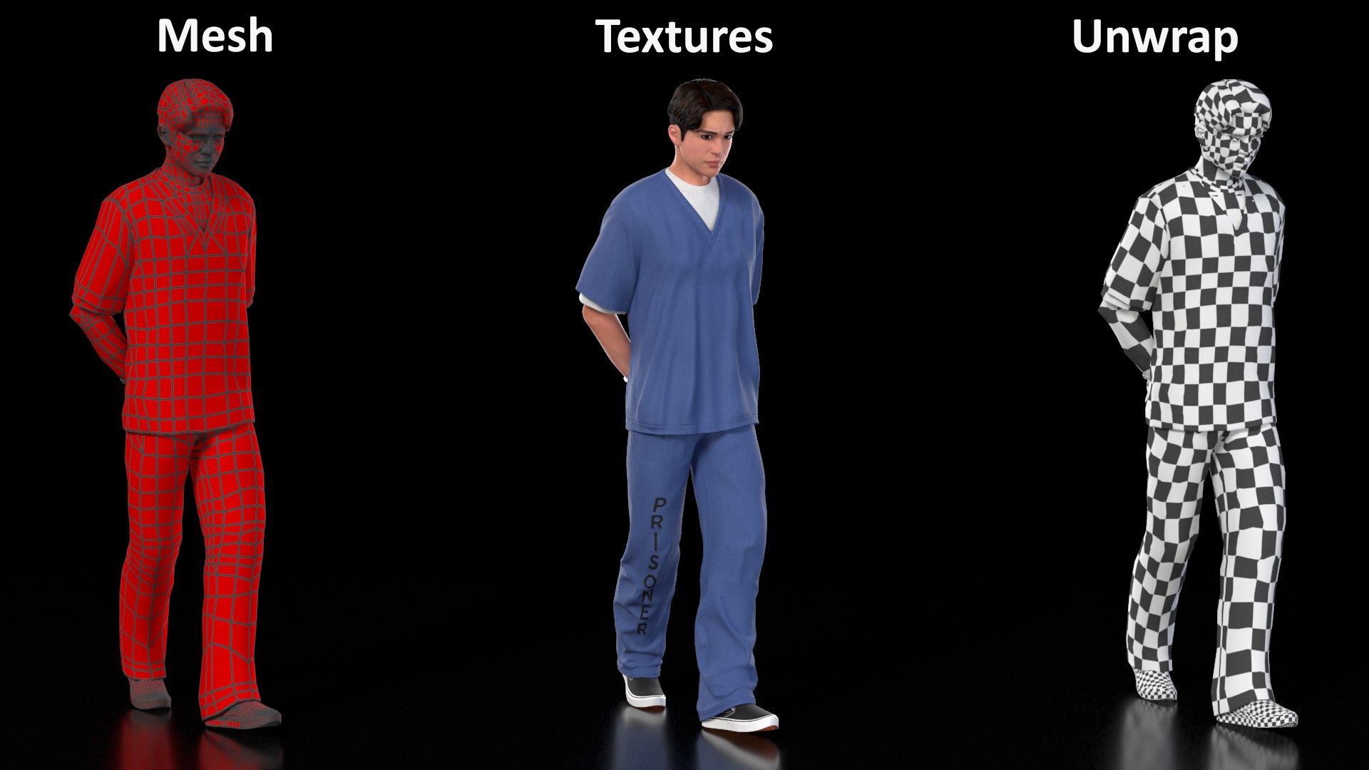 Asian Prisoner Blue Uniform In Handcuffs 3D Model - TurboSquid 2363211