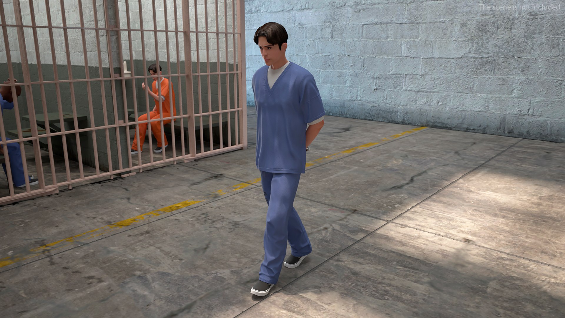 Asian Prisoner Blue Uniform In Handcuffs 3D Model - TurboSquid 2363211