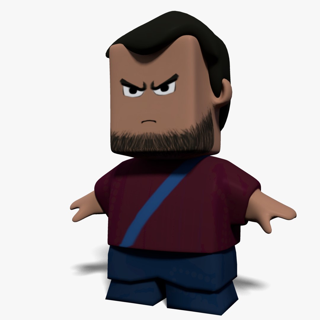 3d Cartoon Squared Character Rigged Model