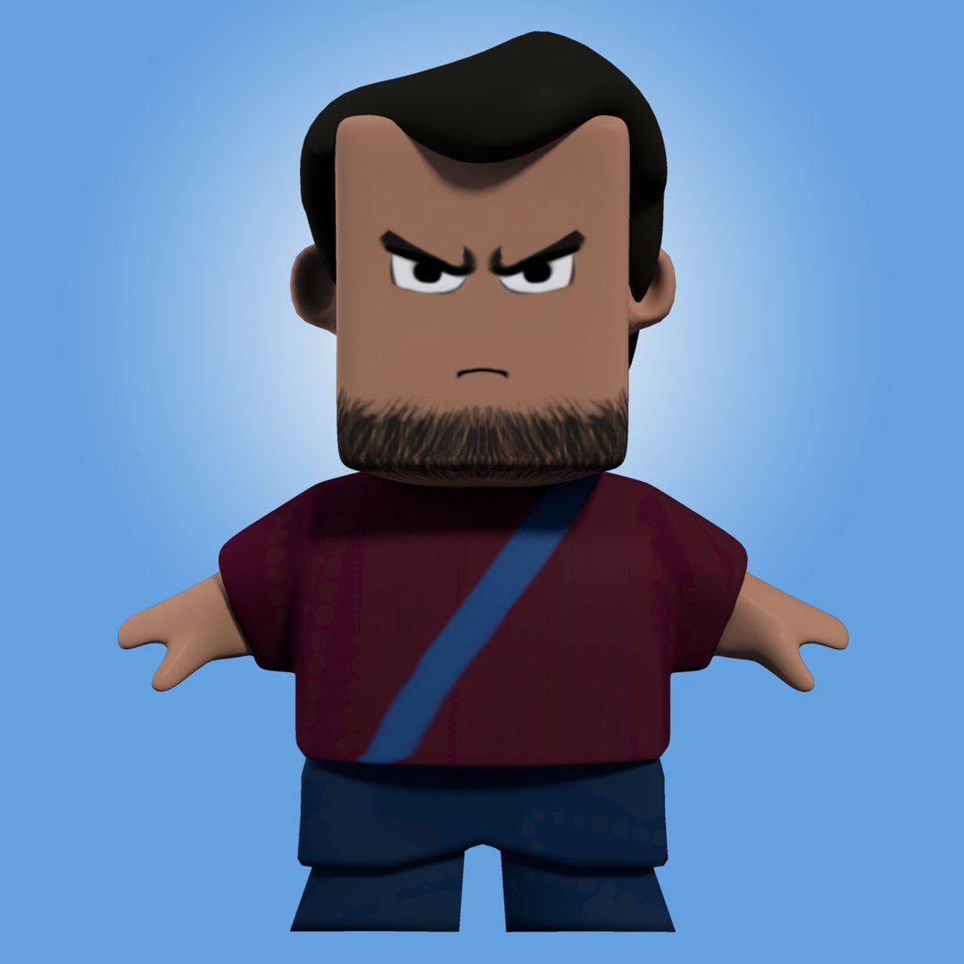 3d Cartoon Squared Character Rigged Model