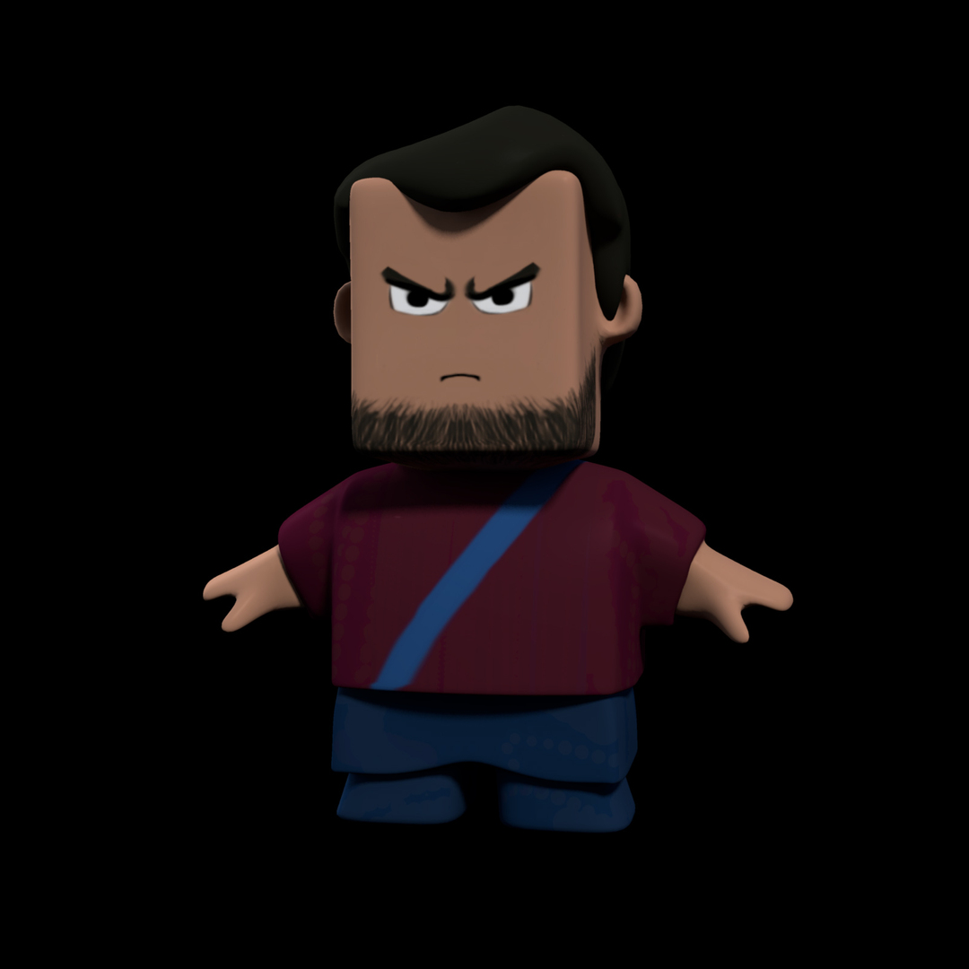 3d Cartoon Squared Character Rigged Model