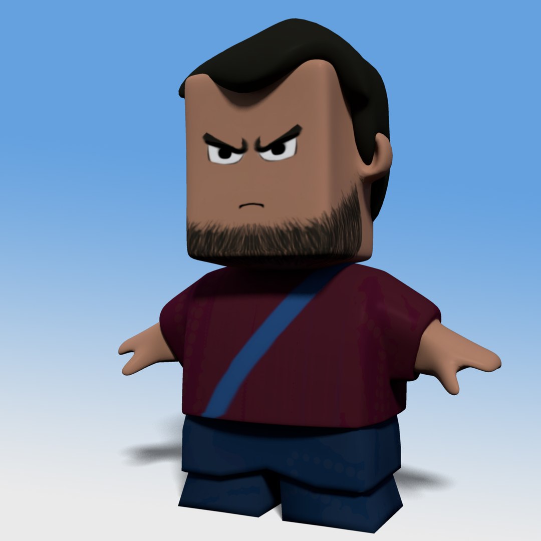 3d Cartoon Squared Character Rigged Model