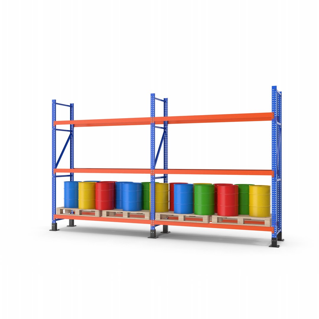 3D Pallet Rack And Colored Barrels - TurboSquid 2161182